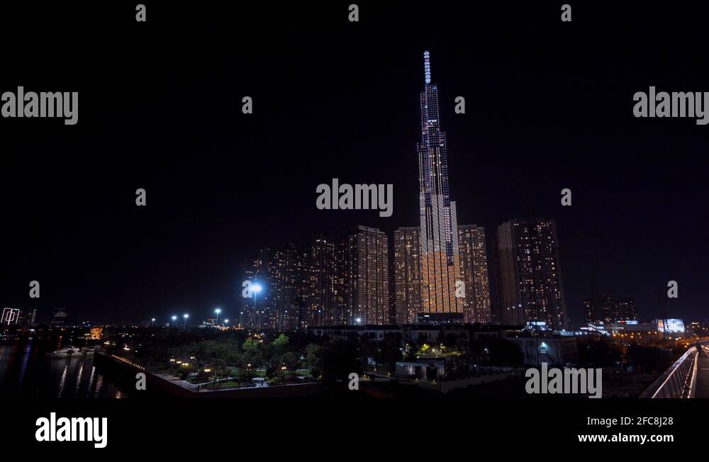 Landmark 81 at night. The tallest tower in Ho Chi Minh city, Vietnam ...