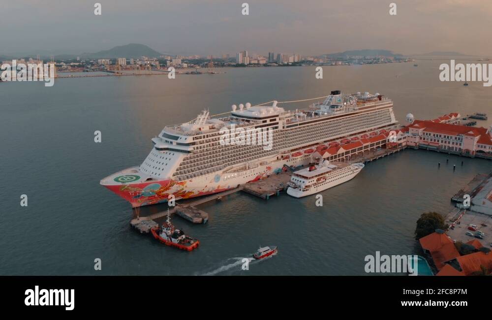An Aerial View Of A Cruise Ship Docking At Penang Port Stock Video ...