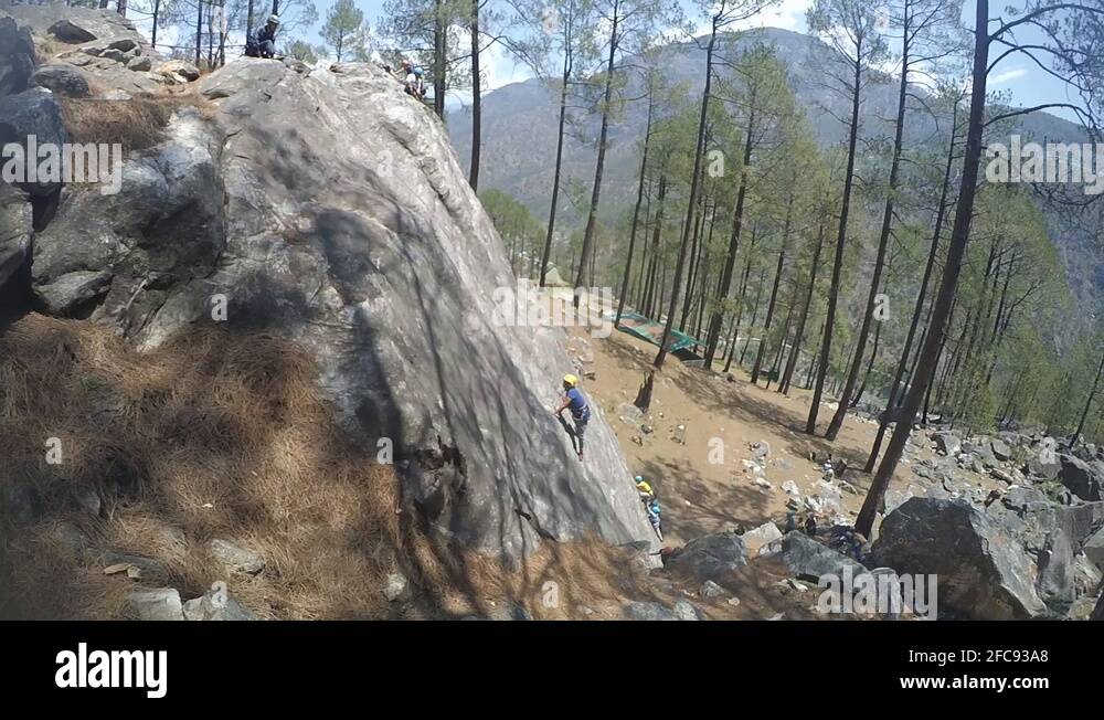 Himalayan mountaineer on a Himalayan mountain.Ice craft. Ice melts ...