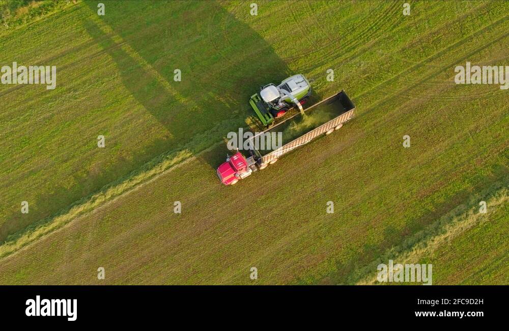 Farm Machine and semi truck harvesting crop from field Stock Video ...
