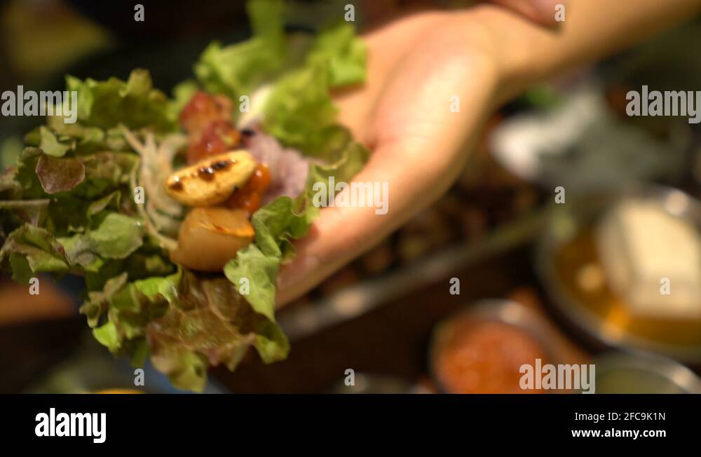 Korean bbq samgyeopsal cooked in traditional style on grill Stock Video ...