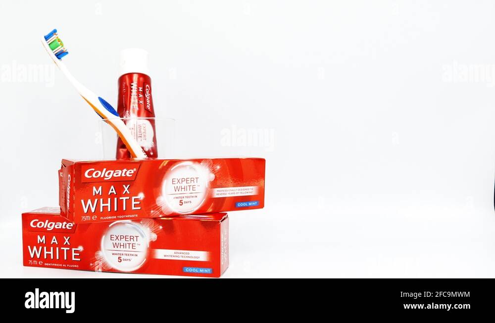 Colgate Max White Toothpaste produced by Colgate-Palmolive Stock Video ...