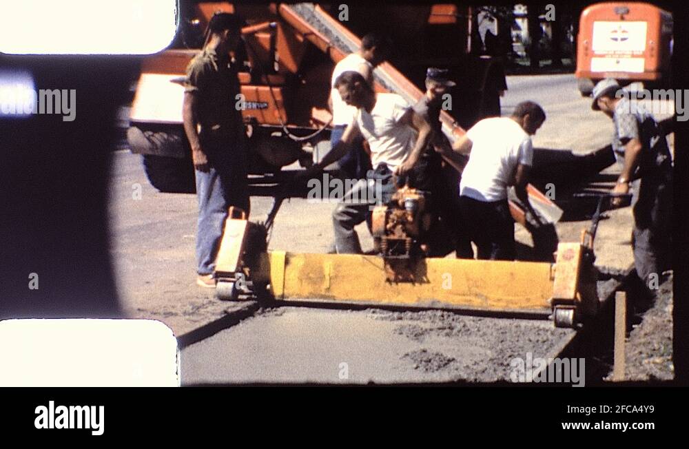 1960s Workers Paving Road Street Workers Laying Cement Vintage Film ...