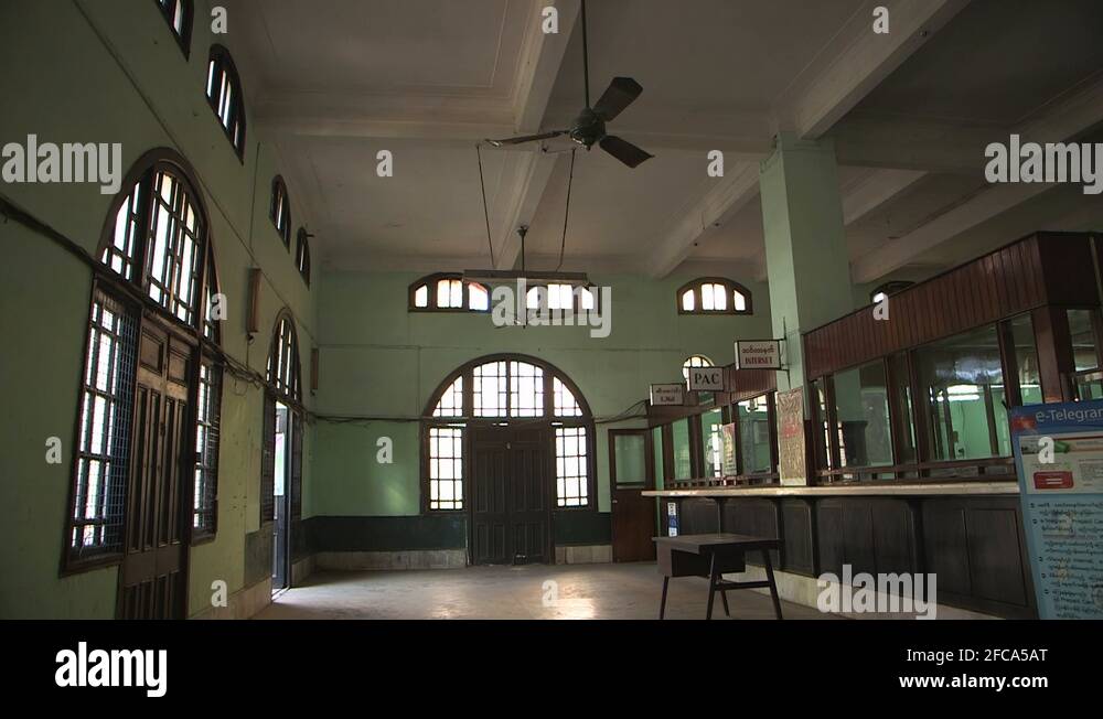 Telegraph Building Interior closeup. Yangon colonial architecture Stock ...