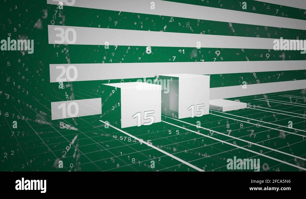 Floating white graph with upward arrow and changing numbers on green ...