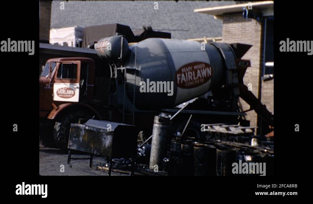 1960s Construction Site Cement Mixer Delivery Truck Pours Vintage Film ...