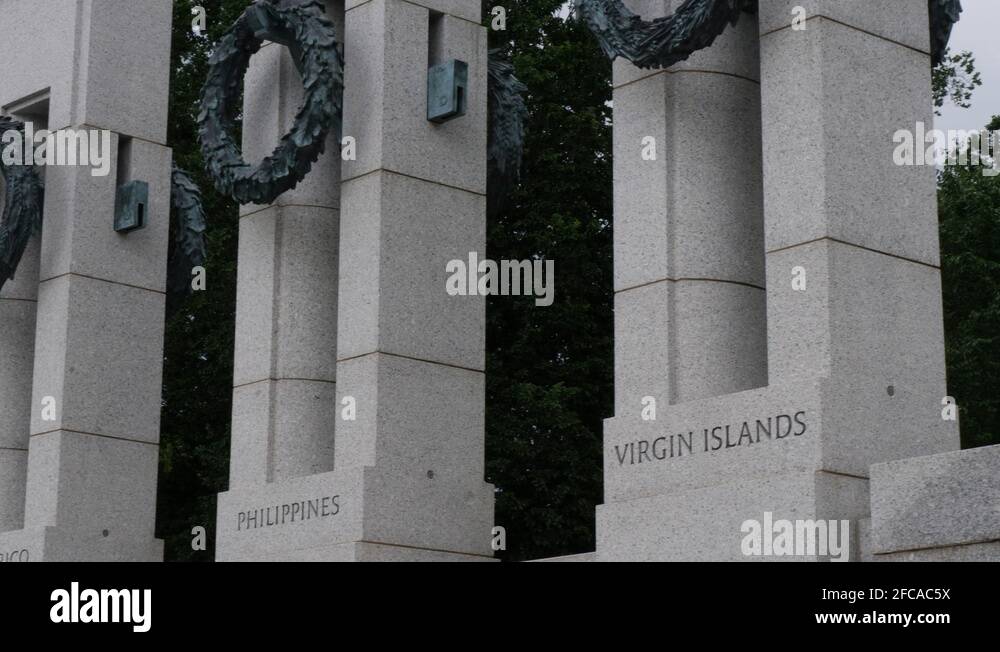 Pillars with state names at the World War II memorial in the National ...