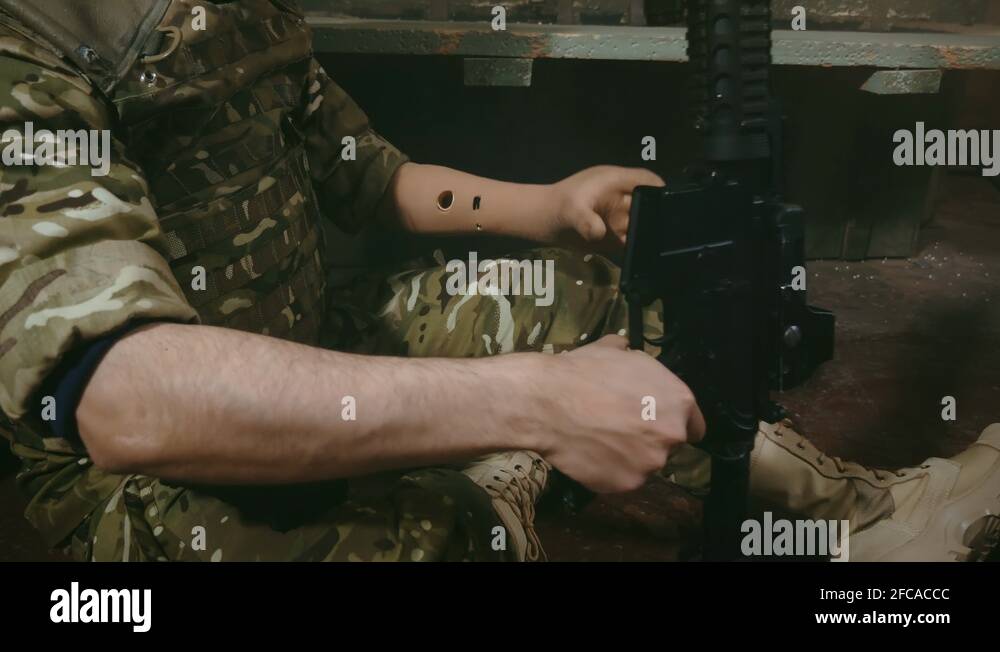 Disabled military soldier. Man prosthetic hand. Digital disability ...