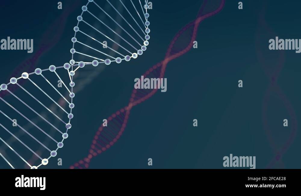 Abstract blue glittering DNA double helix with depth of field ...