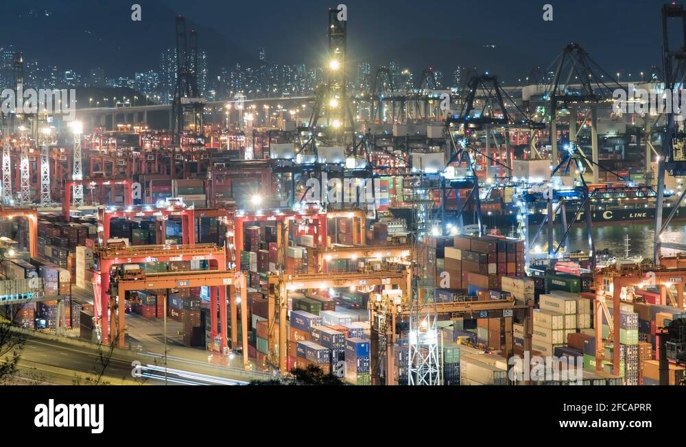 Shipping containers on dock container terminal The container is loaded ...