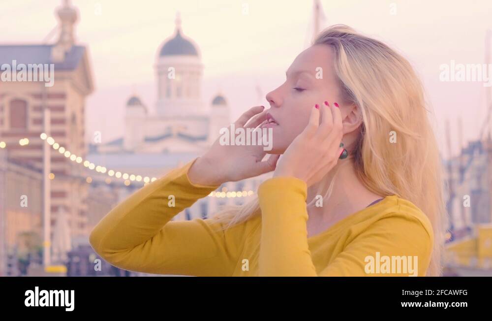 Beautiful Scandinavian Woman Running Hand Through Her Hair Stock Video ...