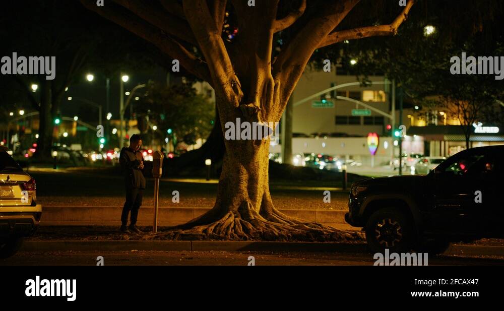 Man feeding the parking meter at Rodeo Drive in Beverly Hills, Los ...