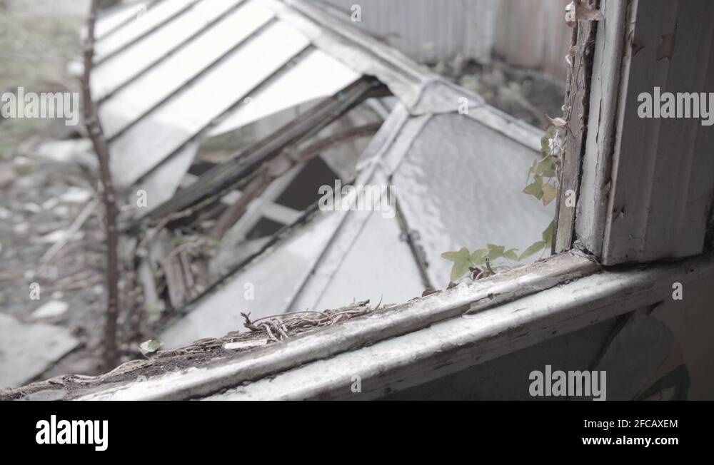 Window view reveal broken skylight apocalyptic ruin Stock Video Footage ...