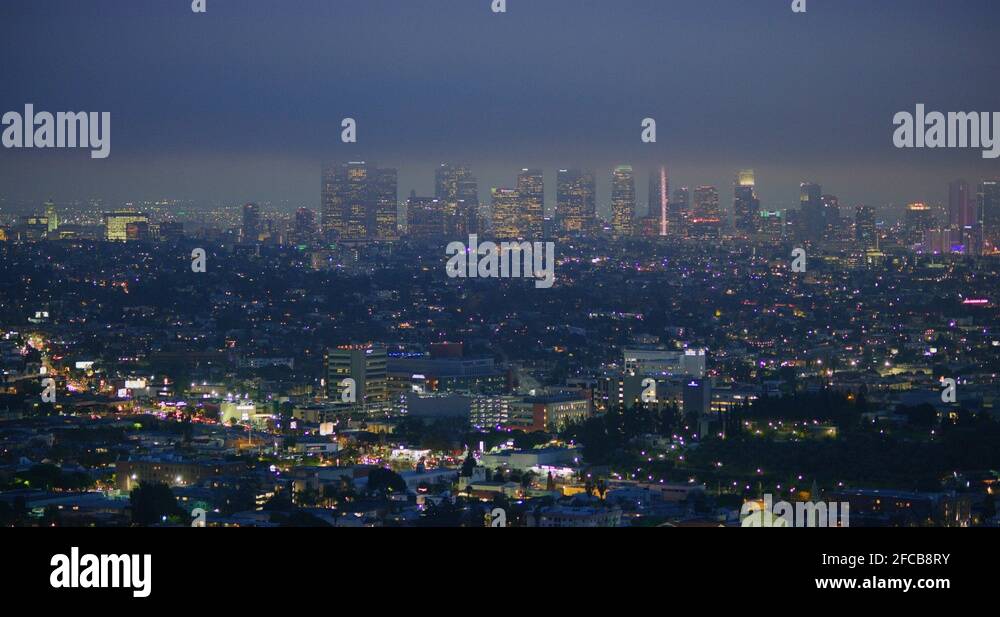 Night time view of dtla from Griffith Park in Los Angeles, California ...