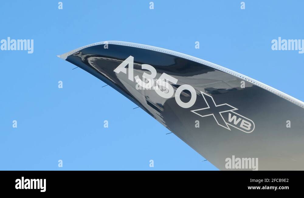 Sharklet wing close-up of the new commercial widebody jet Airbus A350 ...