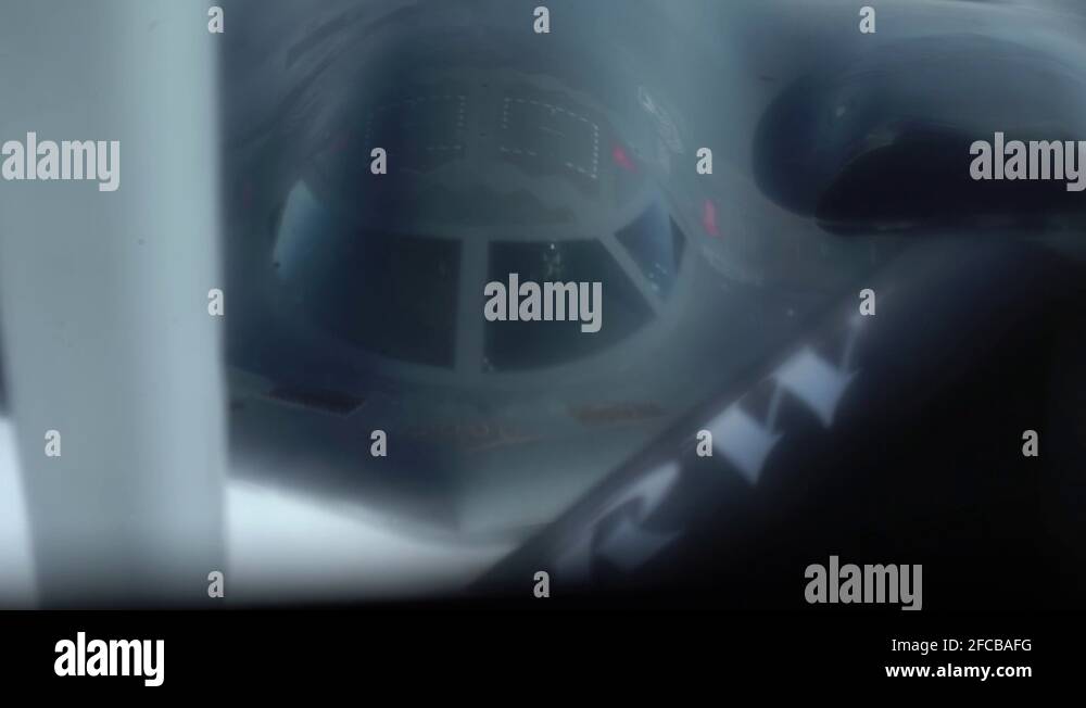 Close up of B-2 Spirit stealth bomber cockpit from boom operatoris ...