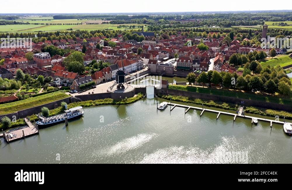 Fortress city Heusden, the Netherlands, from the air Stock Video ...