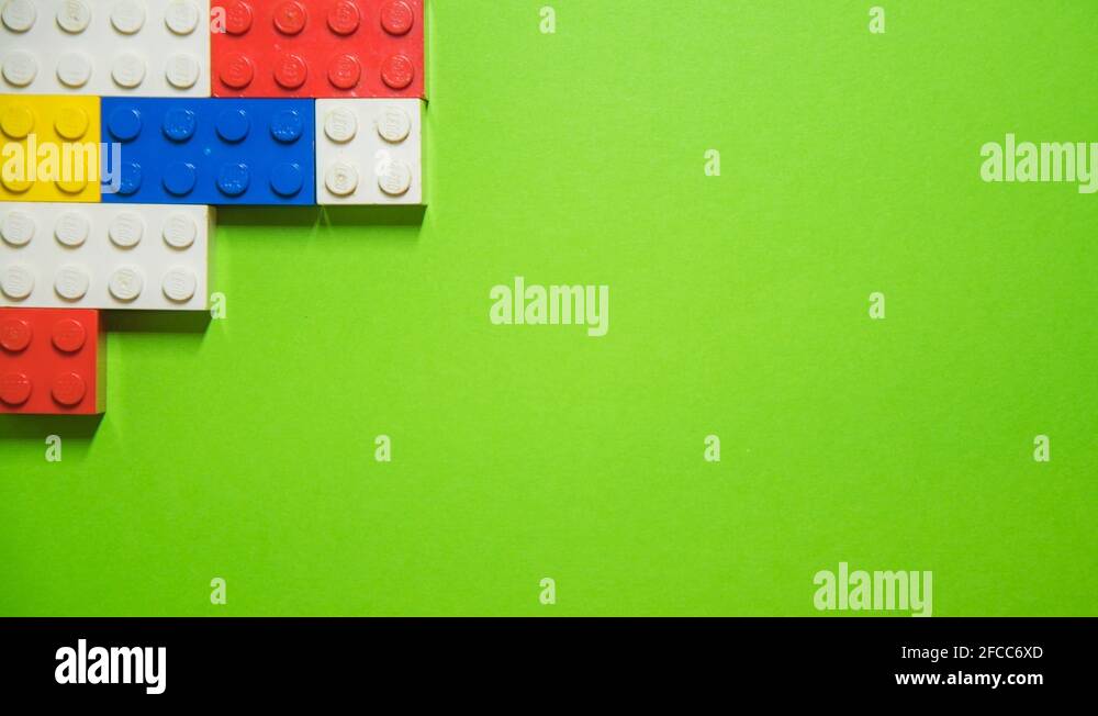 Stop motion transition with legos, top view, with green screen in the ...