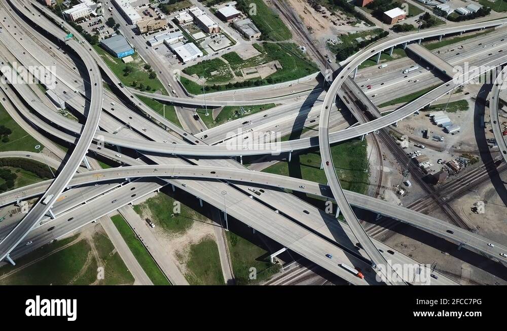 Cinematic Aerial of Massive Highway Intersection. Junction and ...