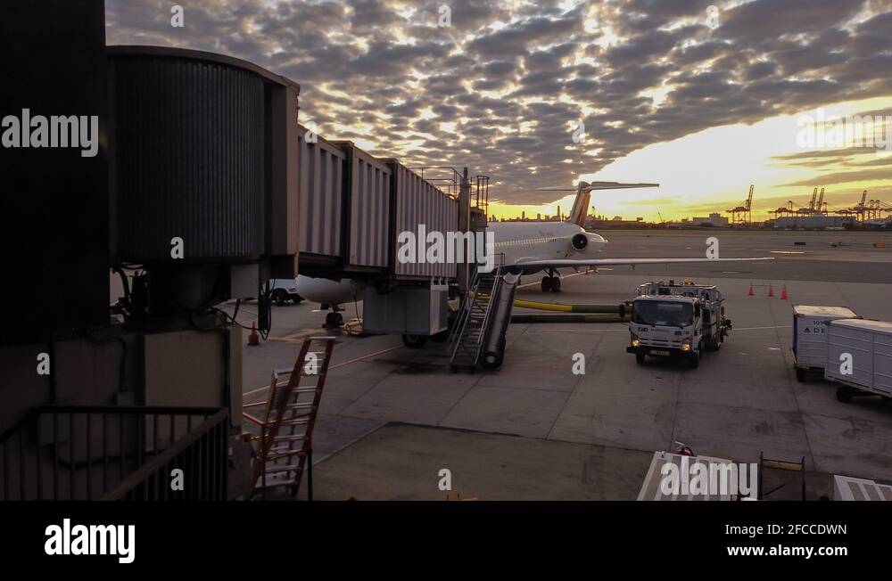 Delta Airline McDonnell Douglas MD-90 parked at the gate Stock Video ...