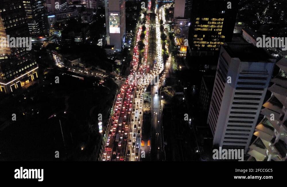 Jakarta, Indonesia rush hour night traffic. Aerial view of downtown Stock Video Footage - Alamy