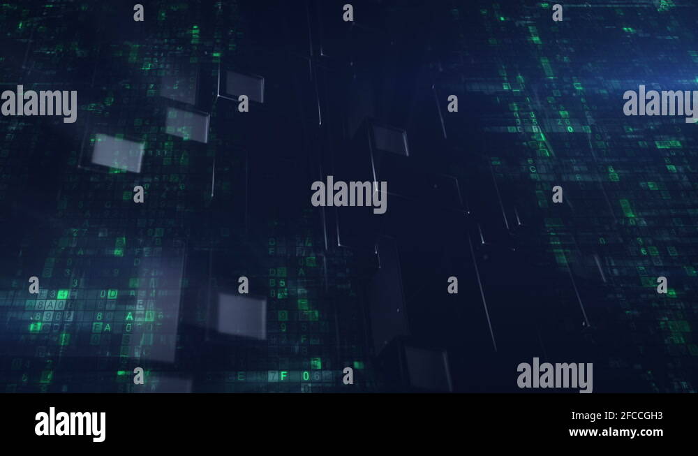 Sci Fi Wall Panel And Digital Matrix Code 3d Render Seamless Loop