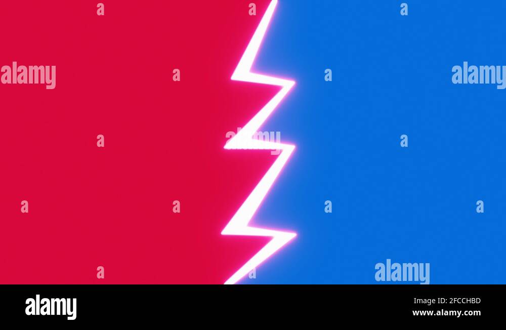 Two sides (red and blue) colliding, a lightning bolt symbol appearing ...