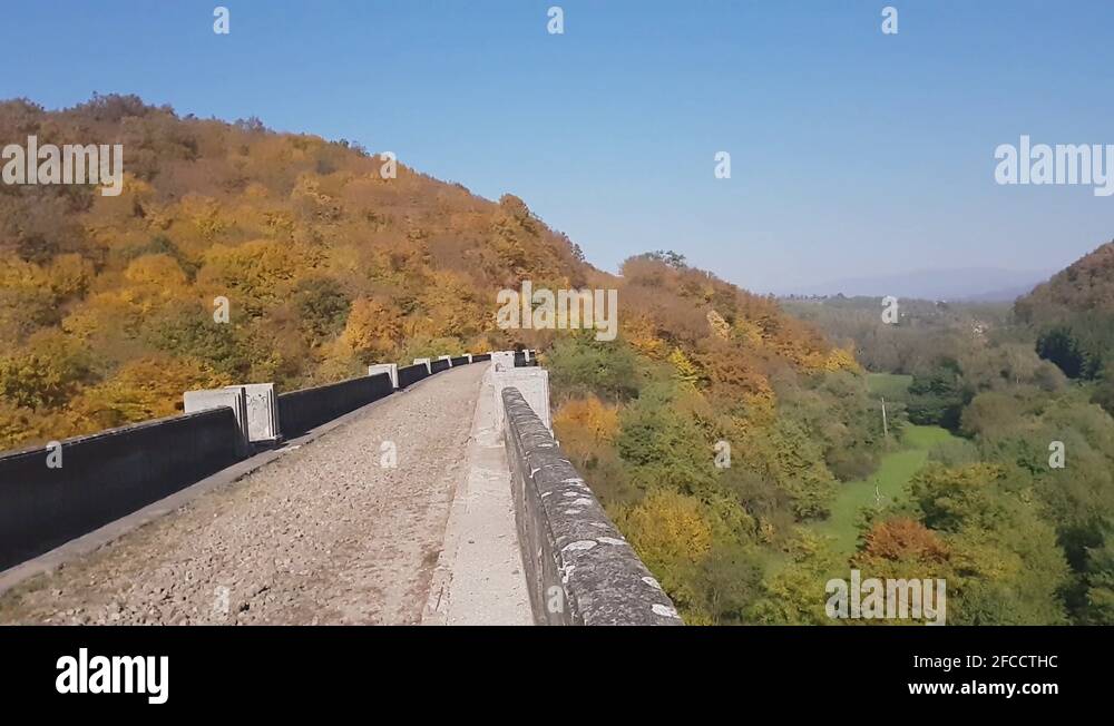 Panorama of a World War 2 bridge built by germans. Old railwaystone ...