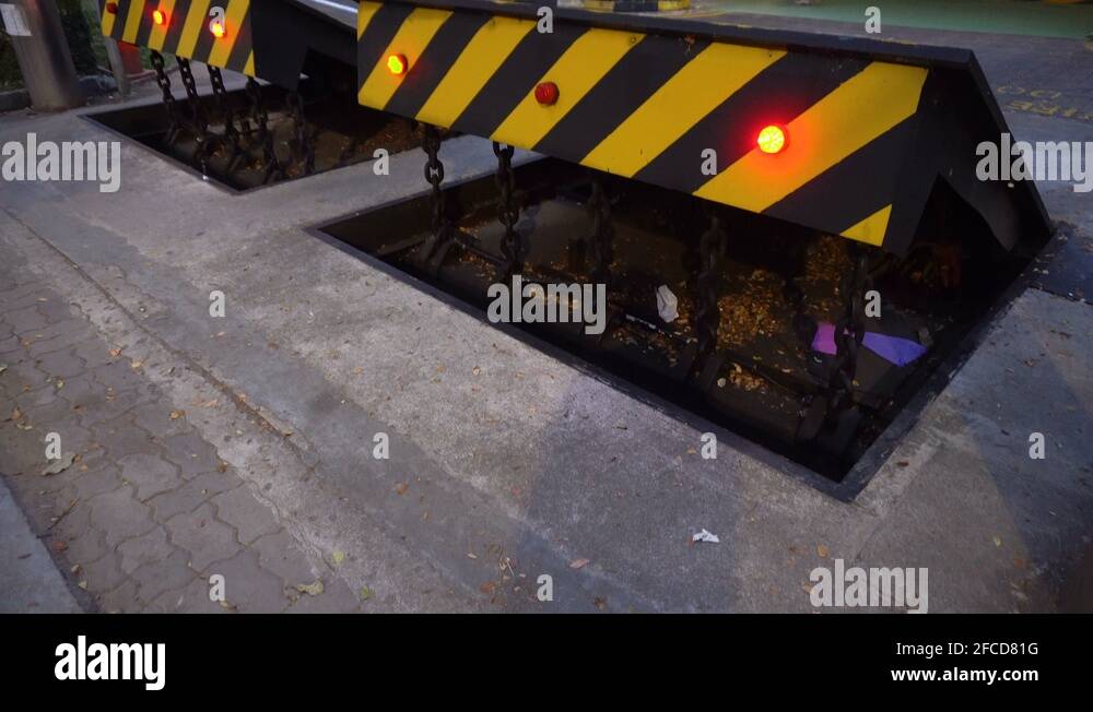 Hydraulic Vehicle Road Blockade Blinking at Building Entrance Stock ...