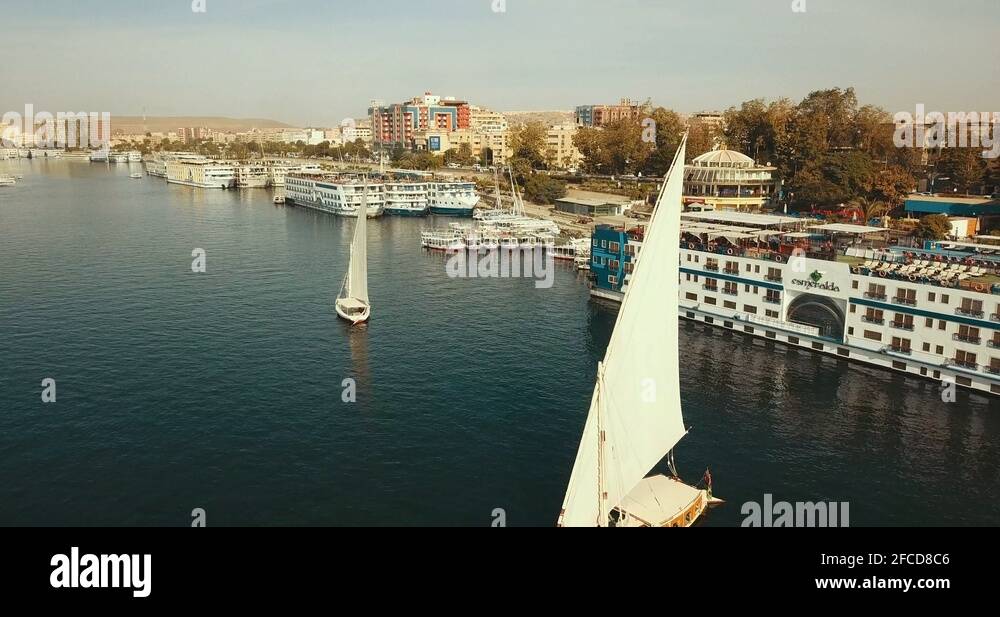 Nile River. Aerials Vision of Egyptian Felucca's and Overnight Cruise ...
