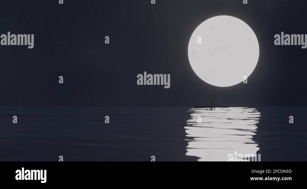 Looping animation of a boat on the waves at full moon Stock Video ...