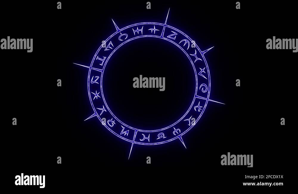 Rotating white outline occult circle with mystical symbols with pulsing ...