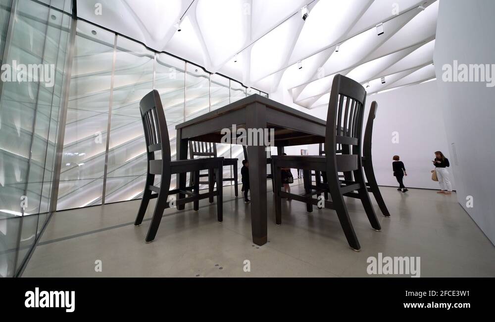 Huge table and chair display in the famous The Broad Museum Stock Video ...