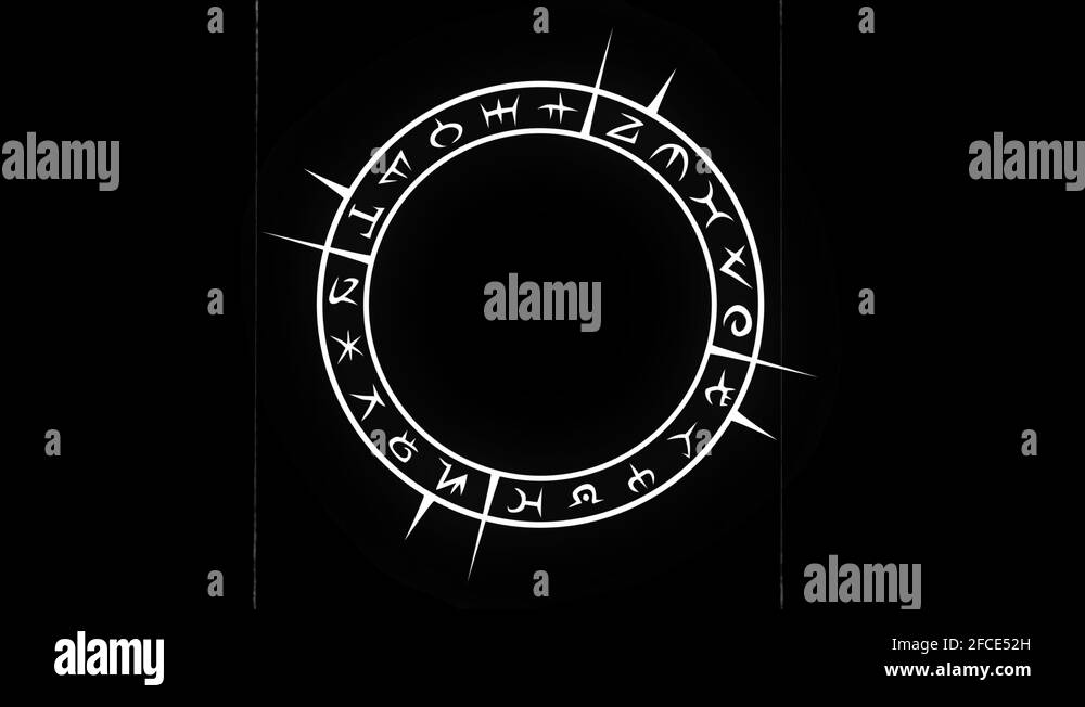 White occult circle with rotating parts and mystical symbols with ...