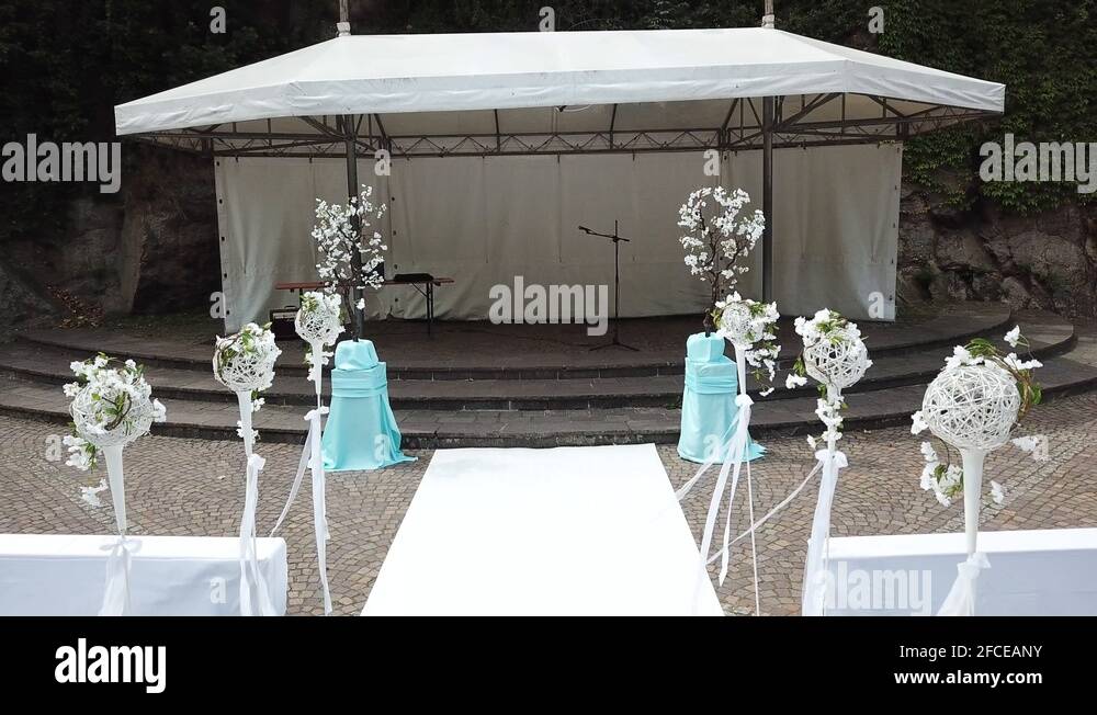 Camera span at the wedding venue, with small stage, 4k Stock Video ...