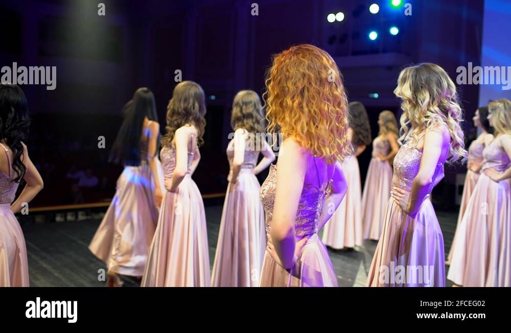 beauty contest. model backstage posing on stage, Woman female girl ...