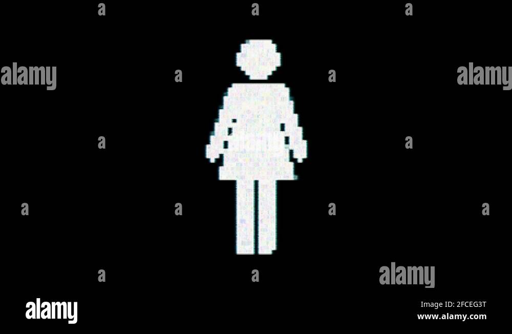 White pictogram of a woman on black background with 8bit effect and ...