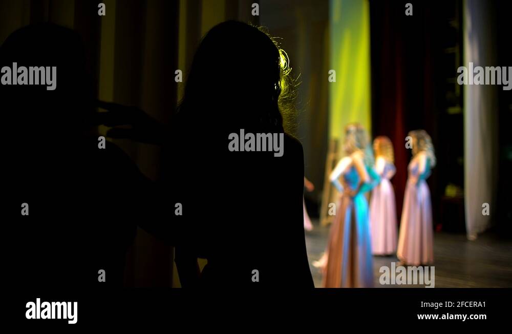 beauty contest. model backstage posing on stage, Woman female girl ...