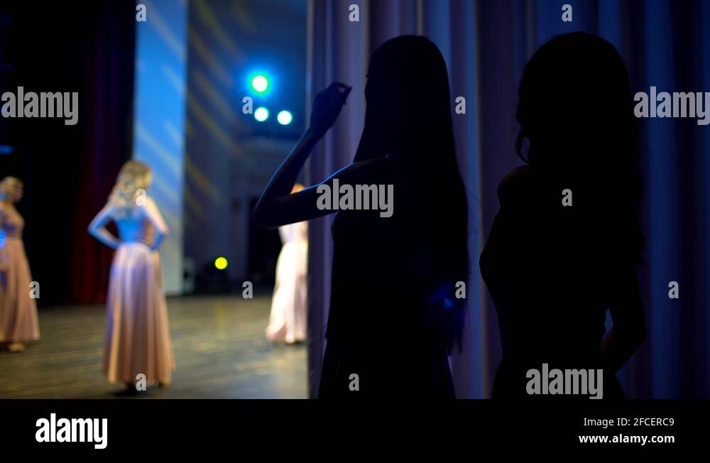 beauty contest. model backstage posing on stage, Woman female girl ...