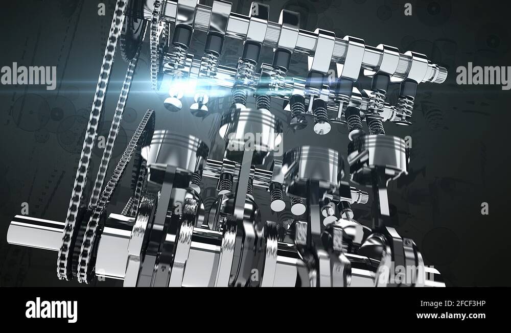 3D Animation Of A Fuel Injected V8 Engine With Visual Effects Stock ...