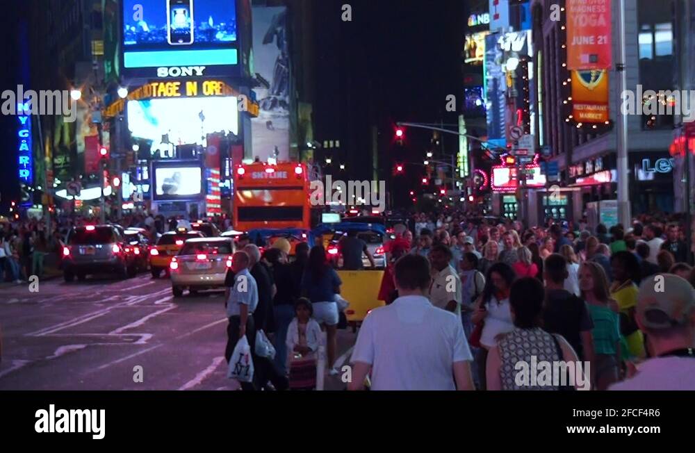 Pan, Tourists People Walk in Famous Times Square in New York City Night ...