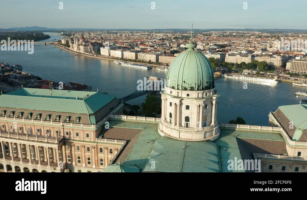 flying counter clockwise around dome of Hungarian National Gallery in Budapest Stock Video ...