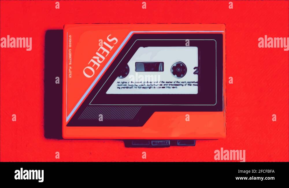 Funky old-school walkman. Stylised Stock Video Footage - Alamy