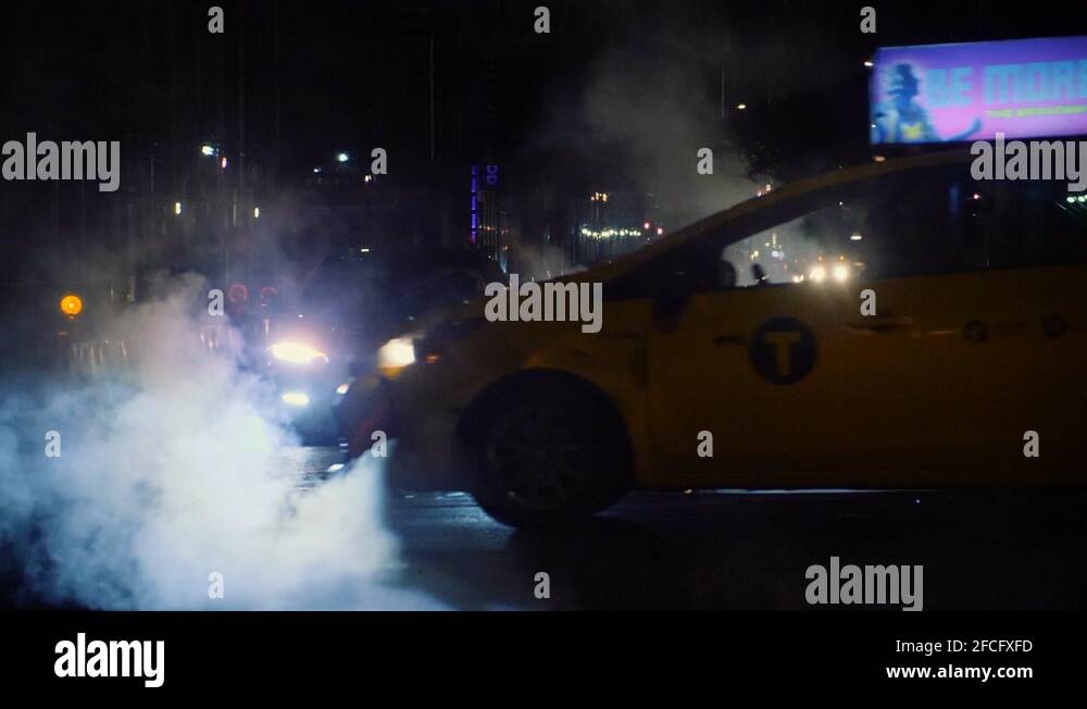 New York City Steam At Night - Extreme Slow Motion Cars Driving Through ...