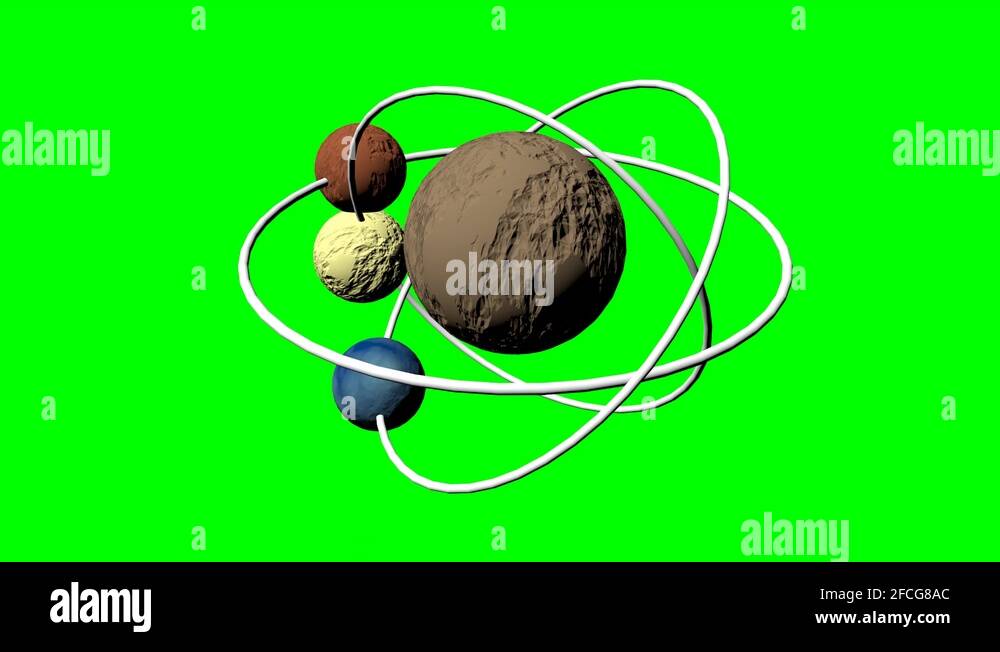 3d textured planet model with three orbits and three satellite moons ...