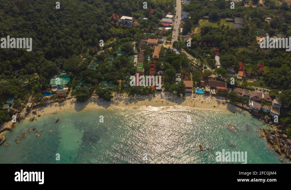 samui island resort tiny beach traffic aerial panorama 4k timelapse ...