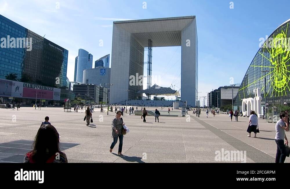 Zoom view over the arc of the La Defense, in Paris, France Stock Video ...