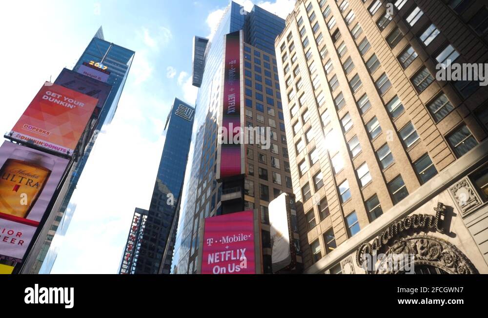 Times Square New York City, Tall Buildings With Led Billboards Panorama ...
