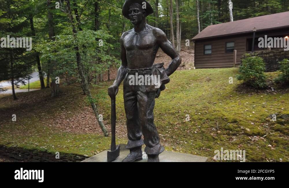 Motion to the left of CCC statue and museum in Watoga State Park in ...