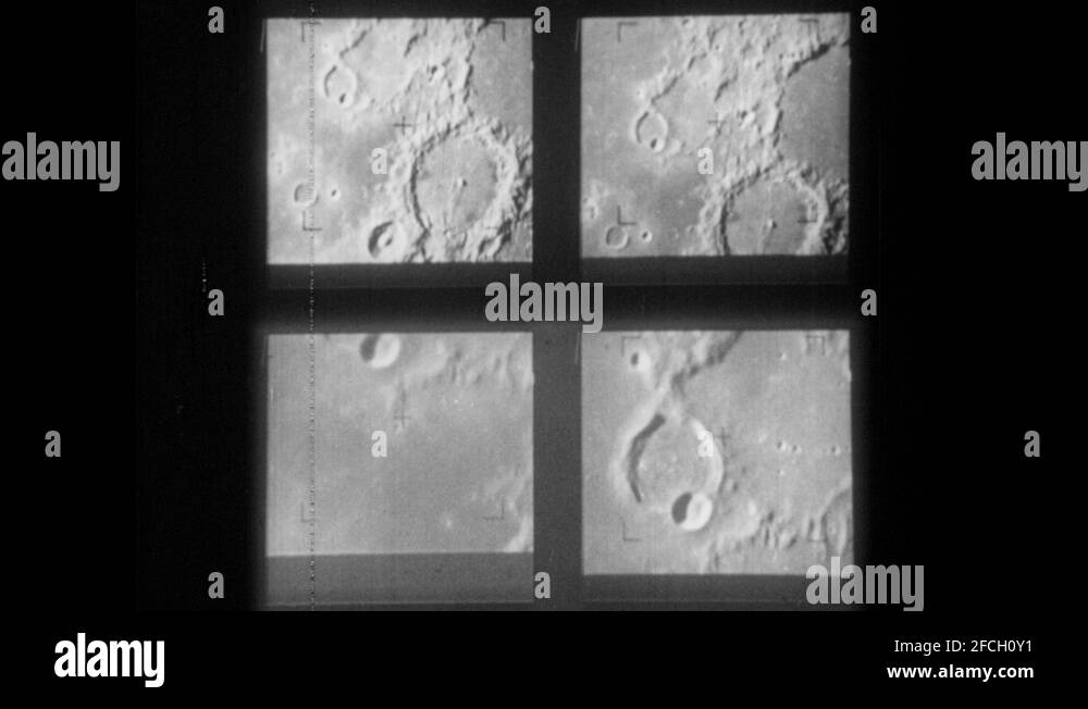 1960s: Film footage capturing four views of the moon's surface Stock ...